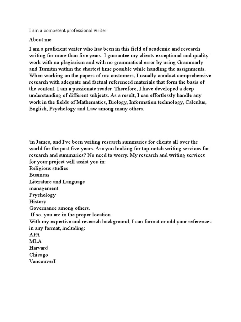 I Am A Competent Professional Writer | PDF