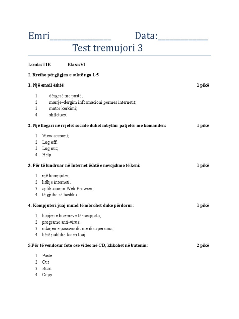 TIK 6 Test Tremujori III | PDF