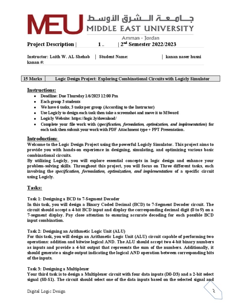 Logic Design Project: Combinational Circuits | PDF | Digital ...