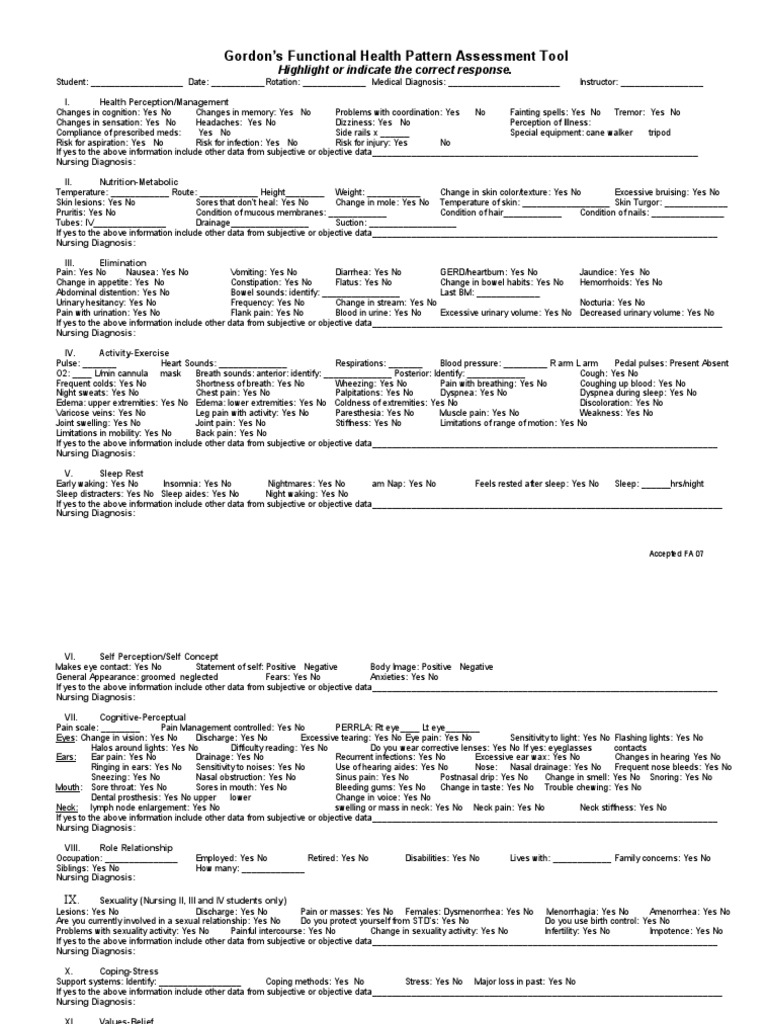 Gordon's Health Patterns Assessment Tool | PDF | Paresthesia | Pain