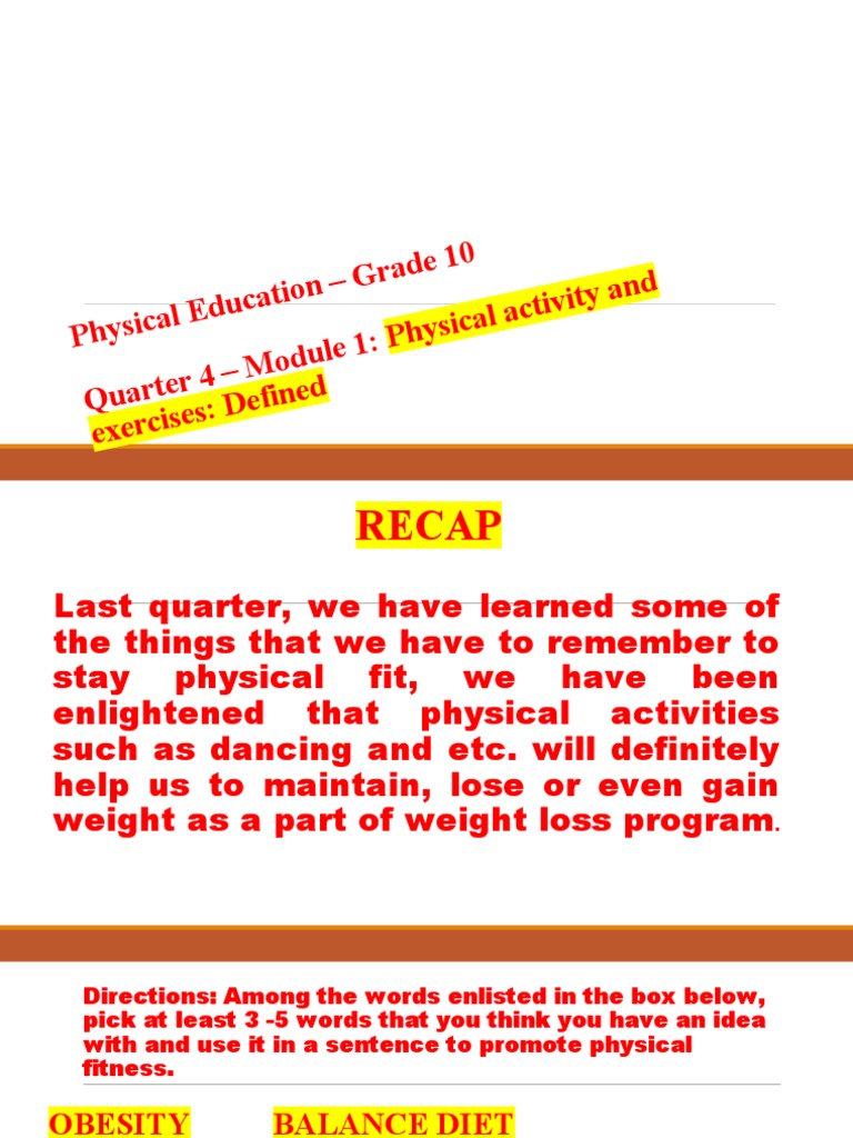 Physica L Educa Tion - G Rade 10 4 - Mod Ule 1: P Hysical A Ctivity A ...
