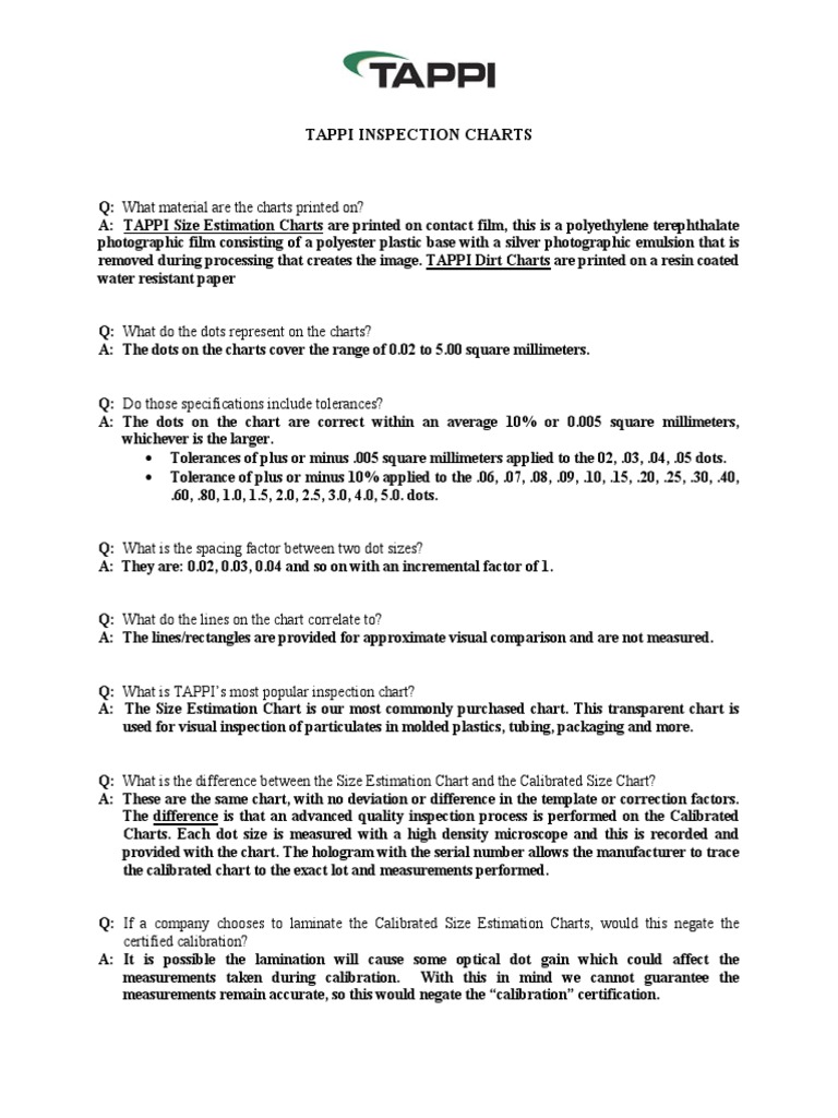 Tappi Chart Faqs Pdf Calibration Materials