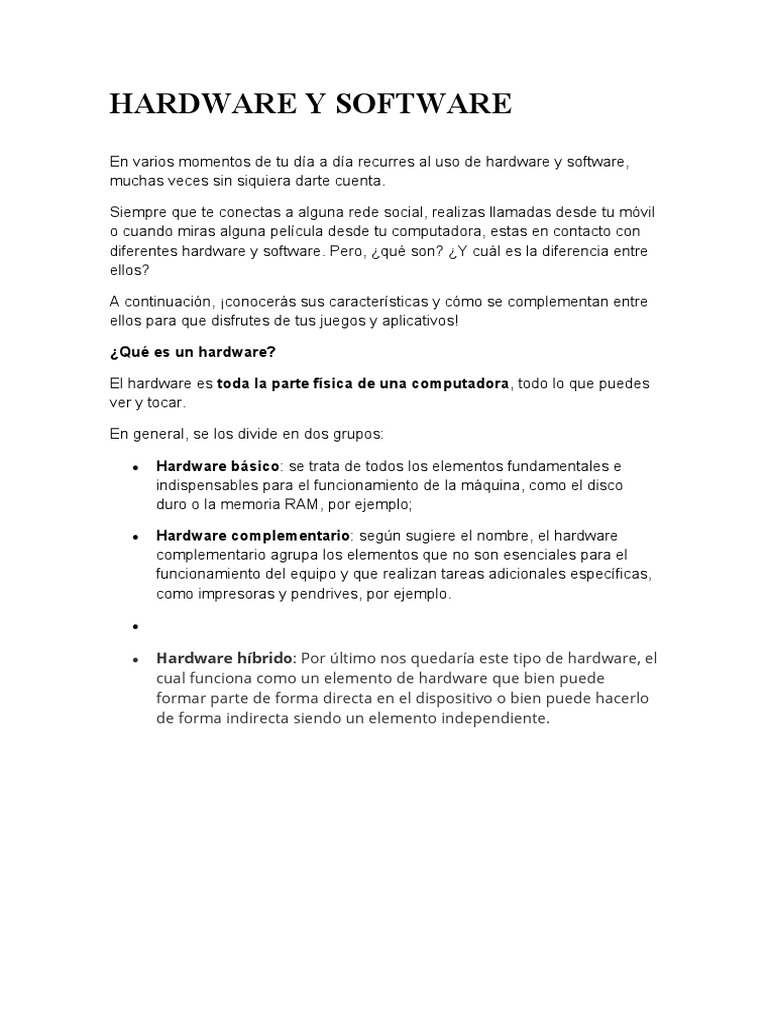 Hardware y Software | PDF | Hardware de la computadora | Software