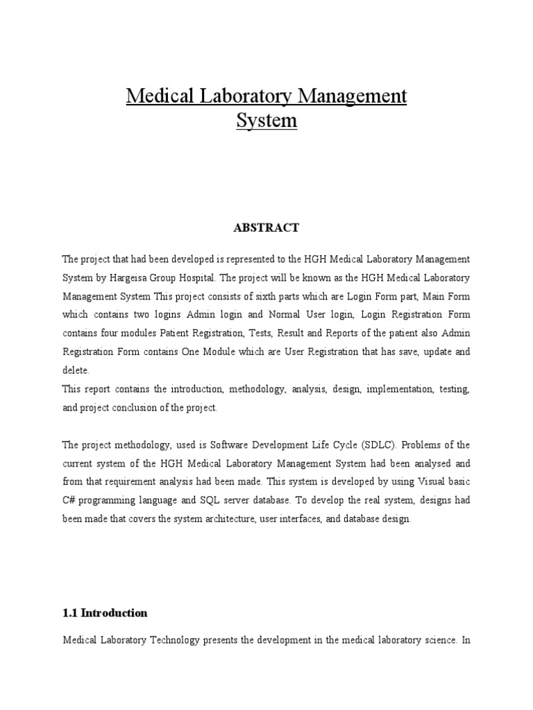 Proposal of Medical Laboratory Management System | PDF | Medical ...