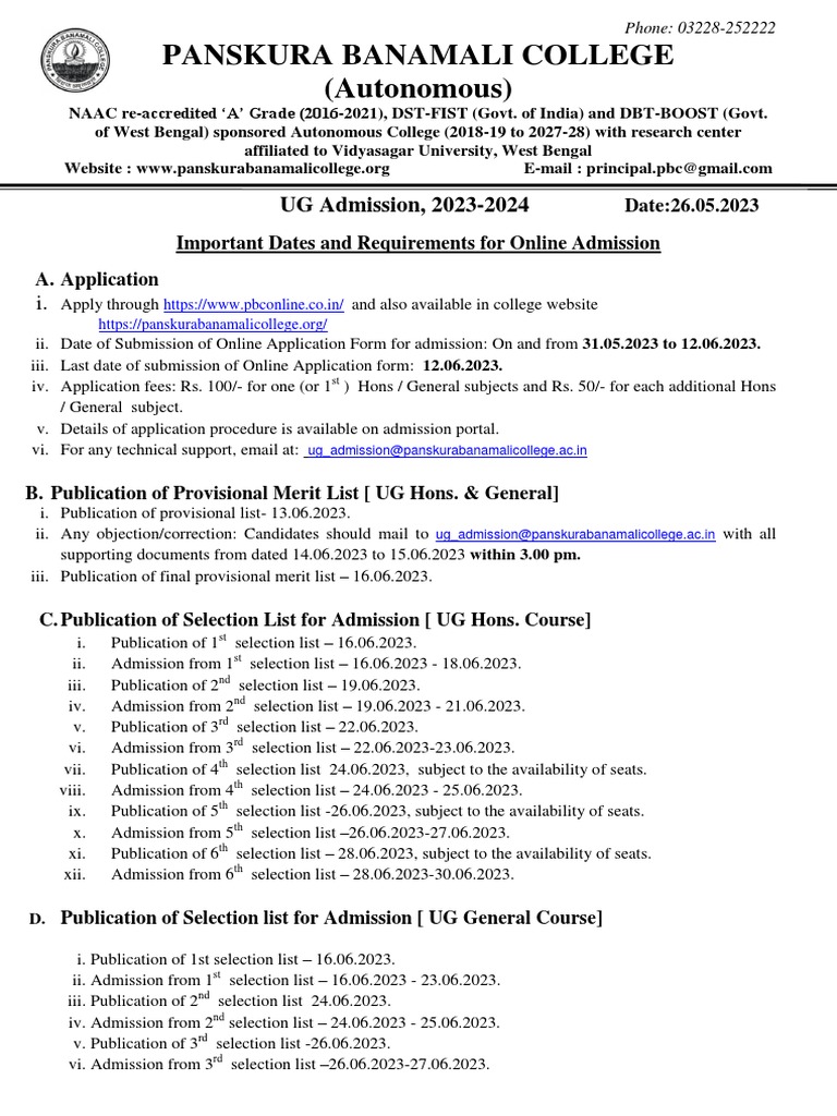 UG ADMISSION - 2023 Information Brochure | PDF | University And College Admission