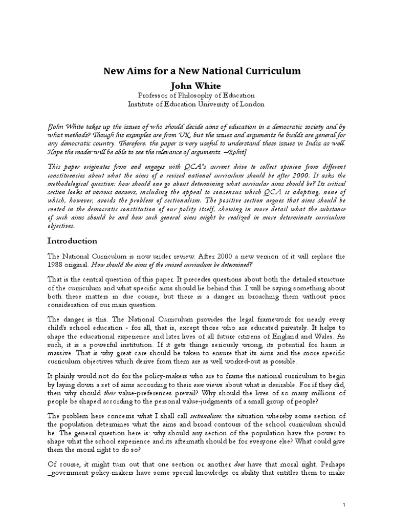 01 - White John - New Aims For A New National Curriculum - PG 21 | PDF ...