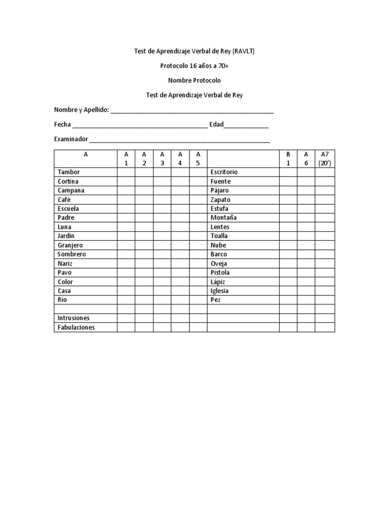 Test de Aprendizaje Verbal de Rey | PDF
