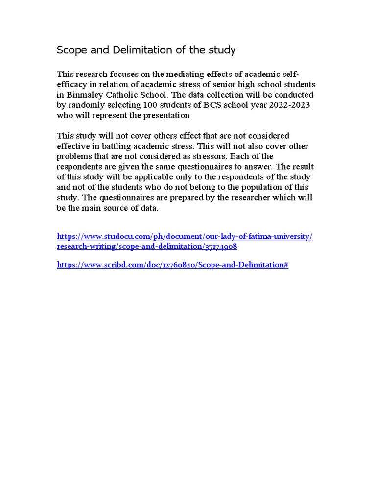 Scope and Delimitation of The Study 1 | PDF