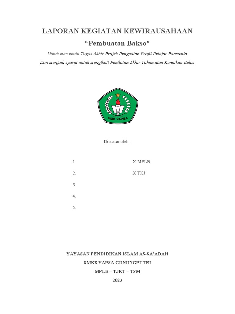 Laporan Kegiatan Kewirausahaan Bakso Pdf