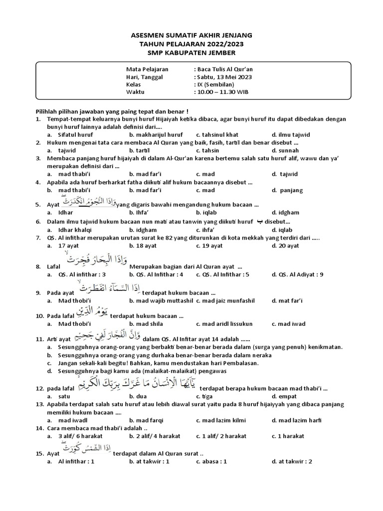 Soal US BTA 9 Print | PDF