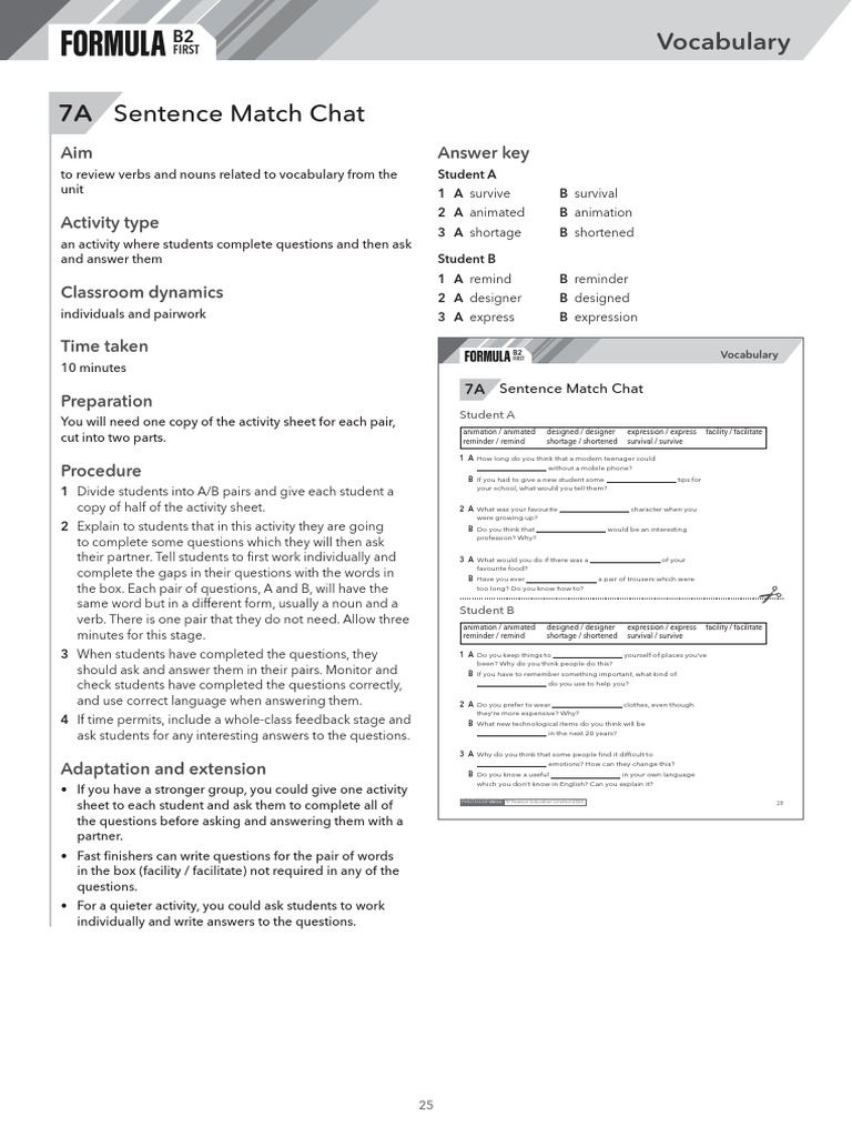 Formula B2 - Unit 7a Photocopiable | PDF | Languages | Foreign Language ...