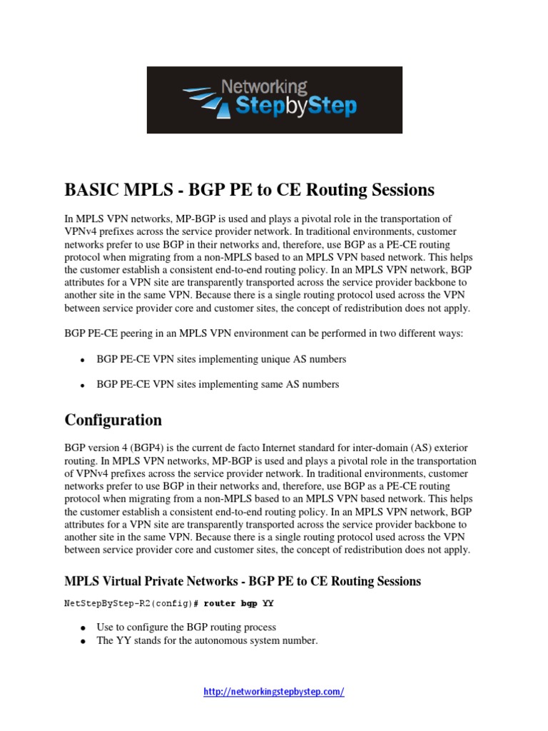 12.2 - BASIC MPLS Configuration Guide BGP PE To CE Routing Sessions | PDF | Virtual Private ...