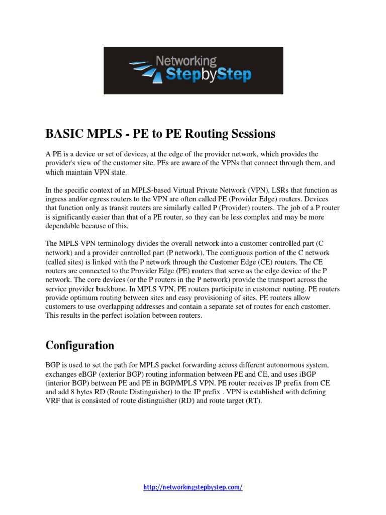 11.2 - BASIC MPLS Configuration Guide PE To PE Routing Sessions | PDF | Virtual Private Network ...