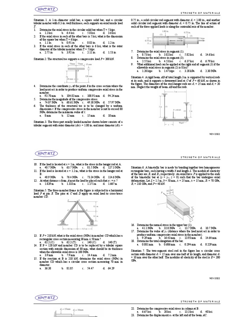 Strength of Materials Problems Nov 2022 | PDF | Stress (Mechanics ...