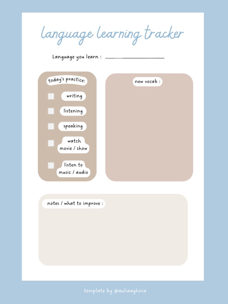 Language Learning Tracker - by Auliaaghnia | PDF