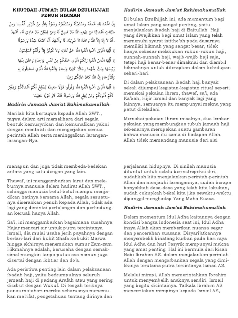 Khutbah Jumat - Bulan Dzulhijjah Penuh Hikmah | PDF