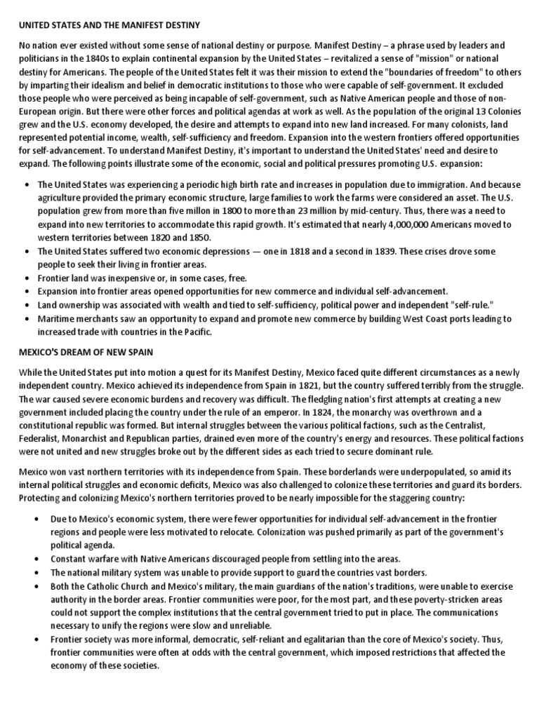 United States and The Manifest Destiny | PDF | The United States | Mexico