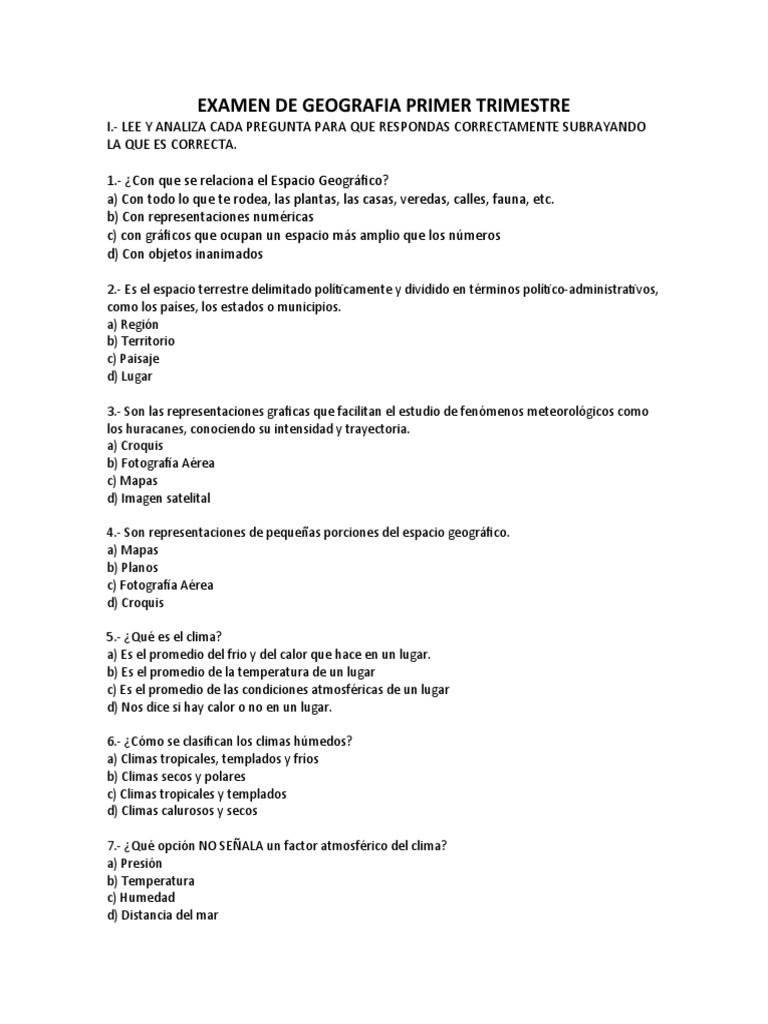 Examen de Geografía Escolar | PDF | Clima | Geografía