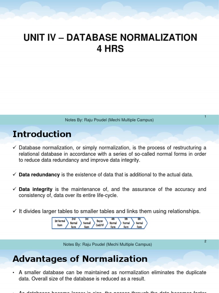 Unit IV - Database Normalization | PDF | Information Science | Information Technology