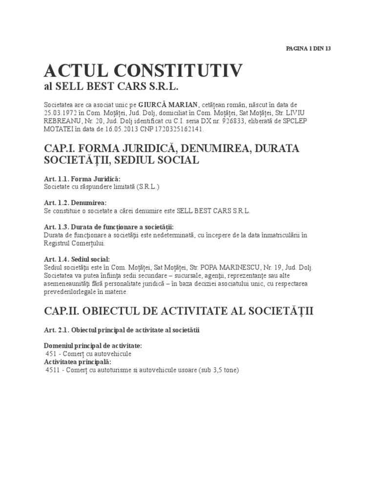 Act Constitutiv | PDF