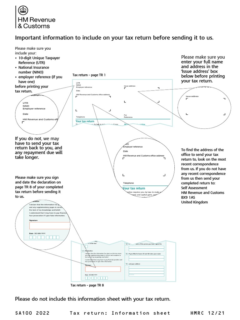 SA100 Tax Return 2022 | PDF