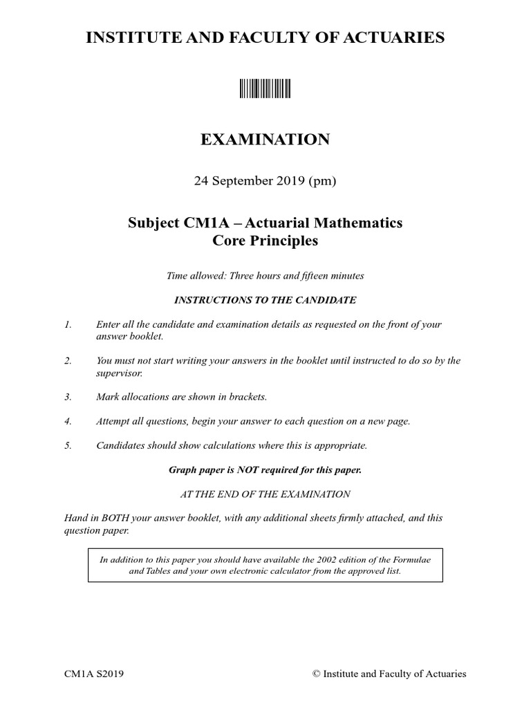 IandF CM1A 201909 ExamPaper | PDF