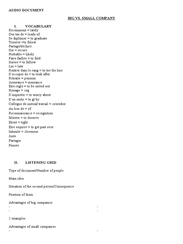 SMALL VS BIG COMvb (bvPANIES EXERCISE | PDF | Business