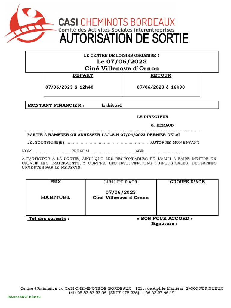 Autorisation de Sortie 07-06-23 (30926) | PDF