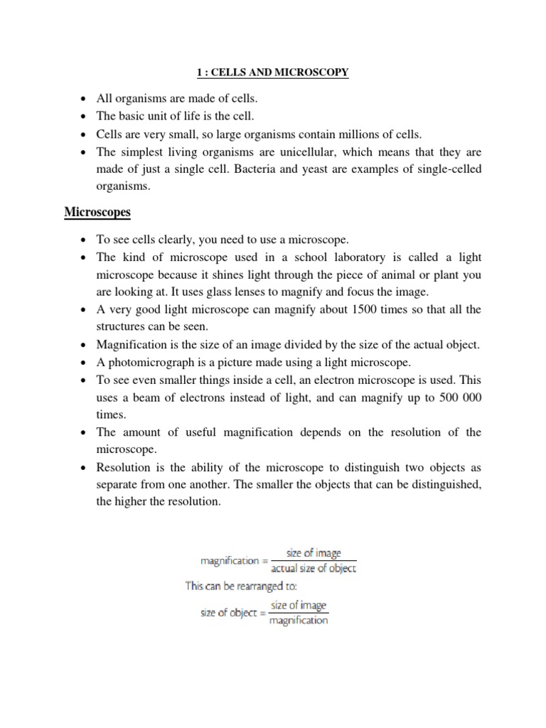 O Level Bio - Chapter 1 - Cells | PDF | Cell (Biology) | Mitochondrion