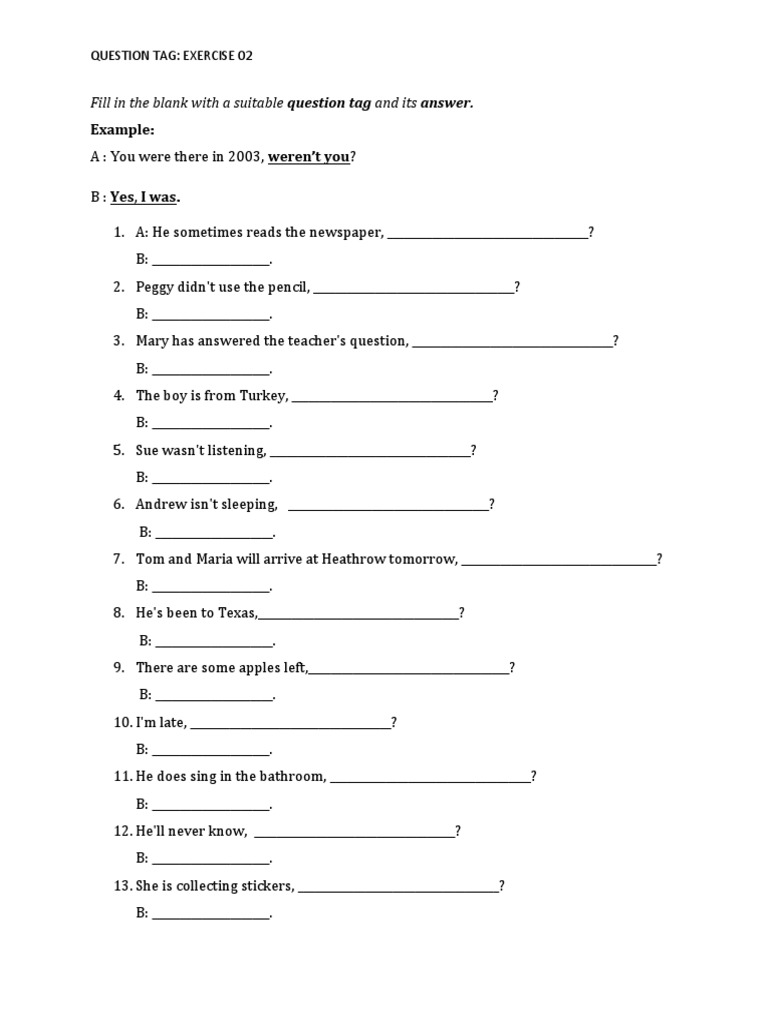 Question Tags - Exercise 02 | PDF