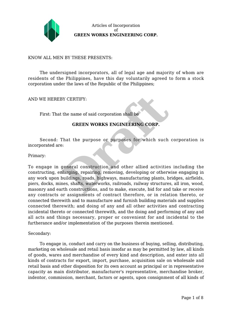 Articles of Incorporation Stock Corp 19 | PDF | Investing | Securities ...