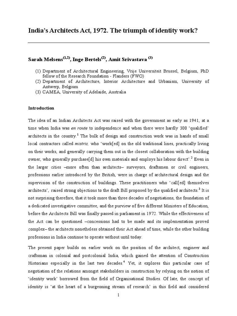 India's Architects Act, 1972: The Triumph of Identity Work? | PDF ...
