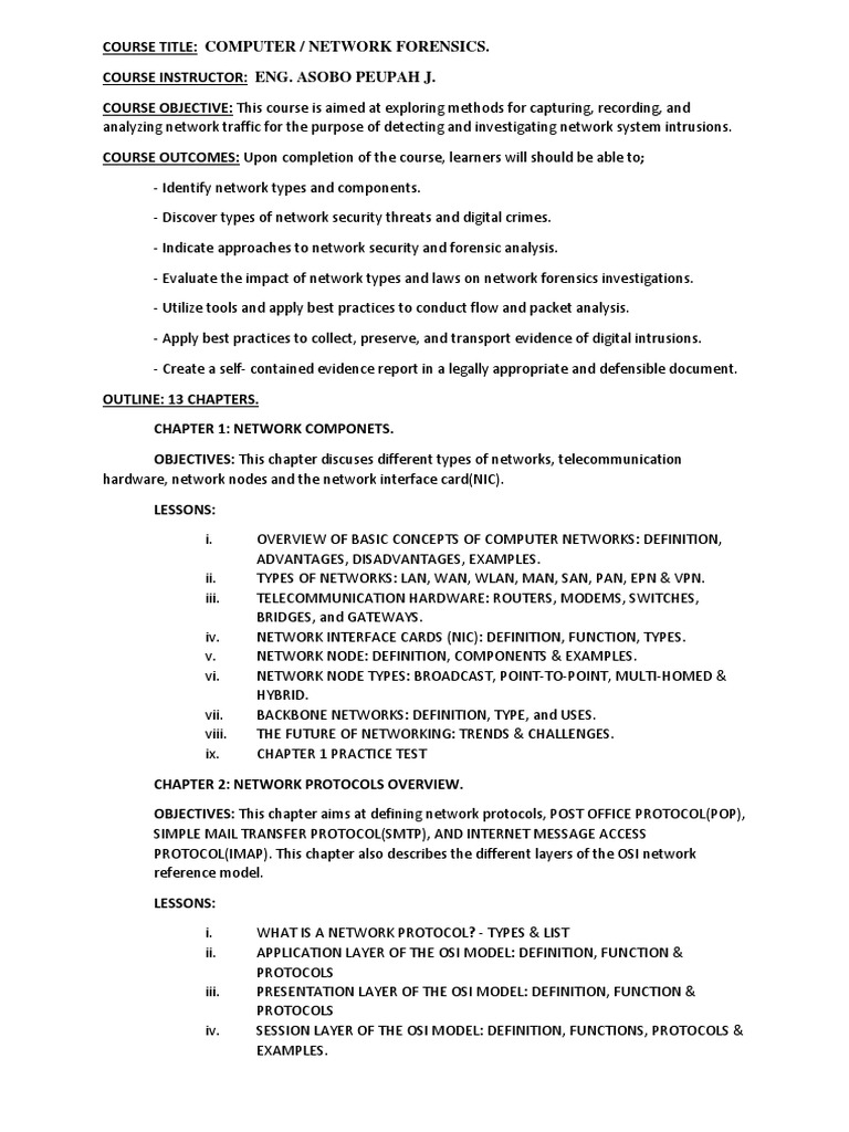 Computer Network Forensics Course Outline | PDF | Computer Network ...