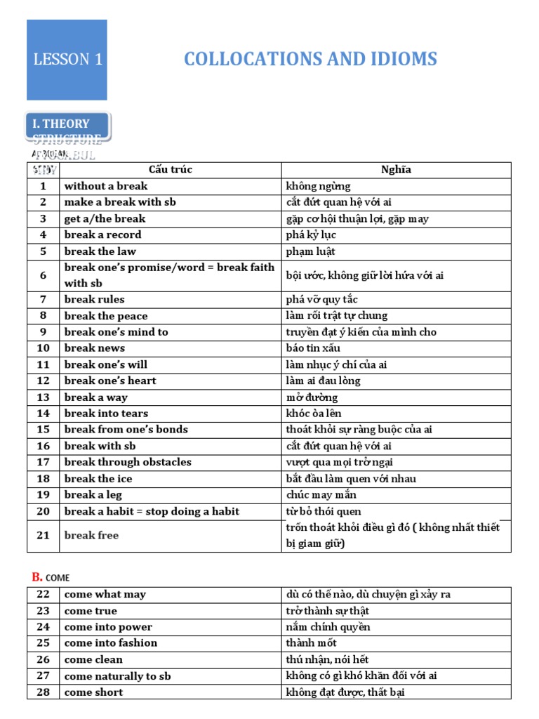 Collocations LESSON 1 | PDF