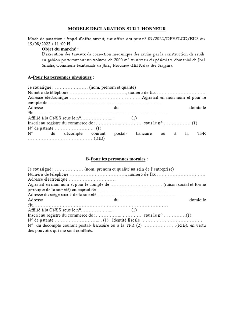 Déclaration Sur L'honneur | PDF