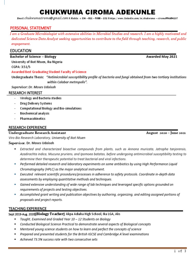 Sample Academic CV - UK Style | PDF