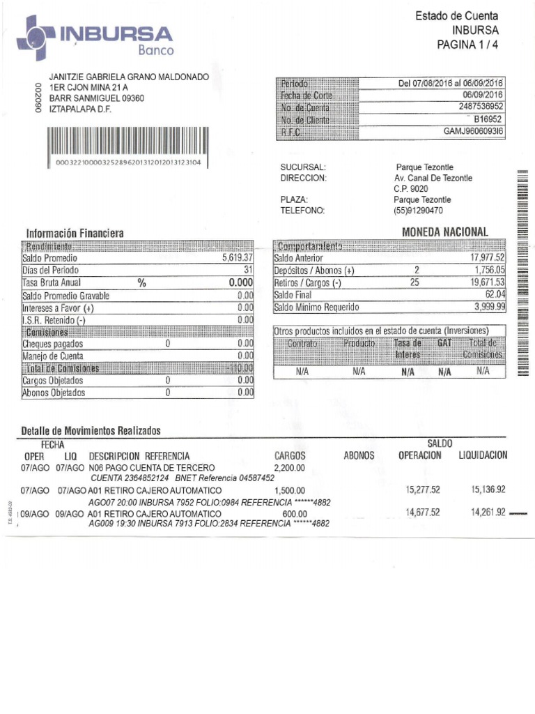 Estado de Cuenta Inbursa | PDF