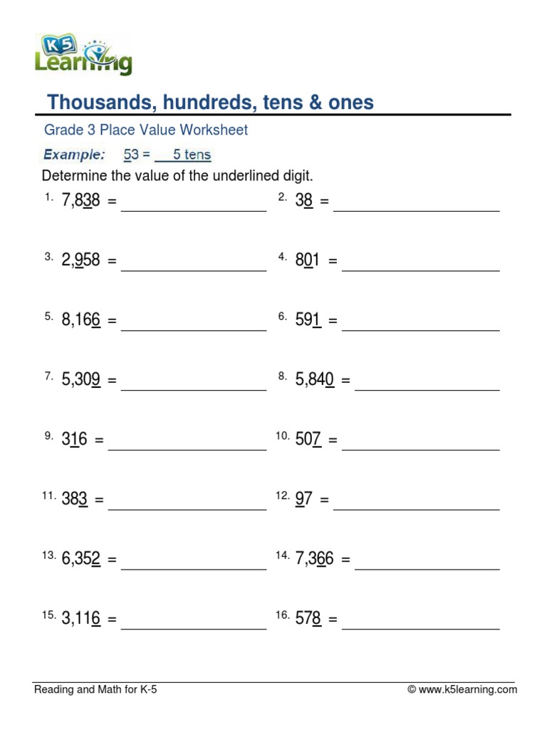 Grade 3 Place Value Digit A - 230420 - 124209 | PDF