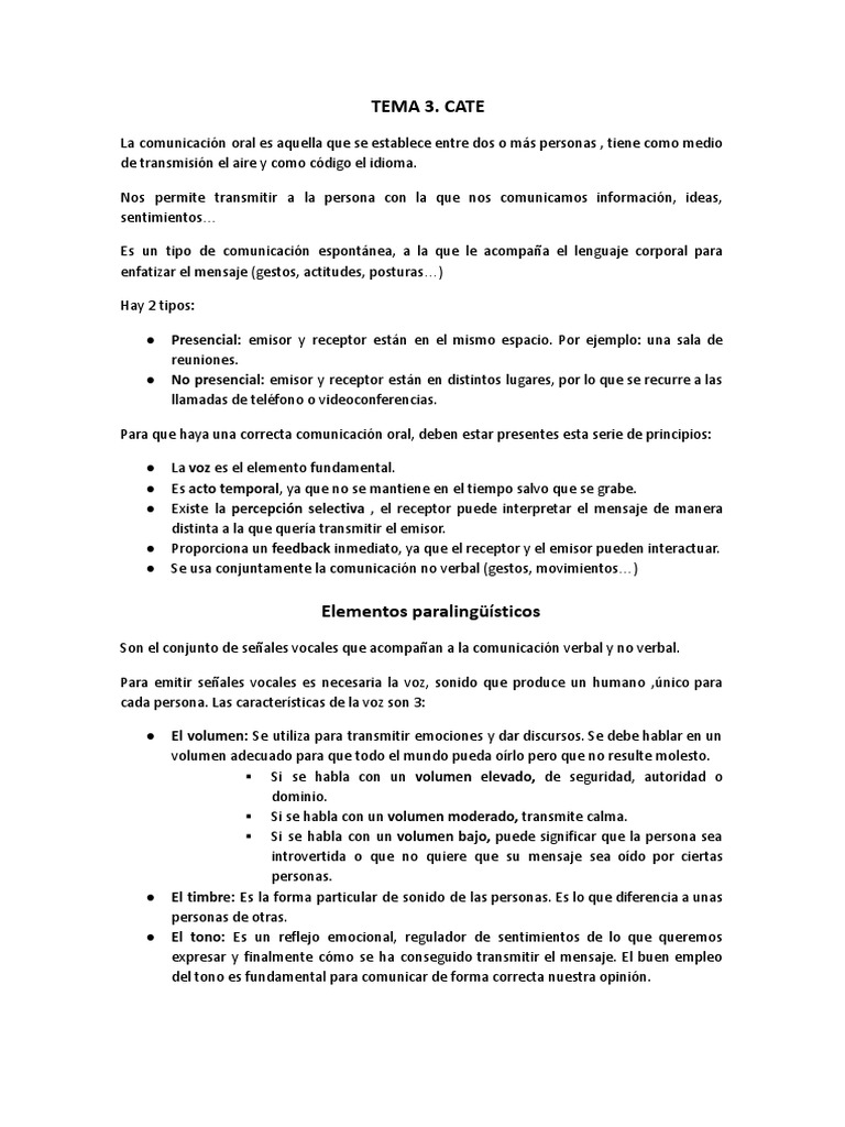 Tema 3. Cate | PDF | Comunicación | Comunicación no verbal