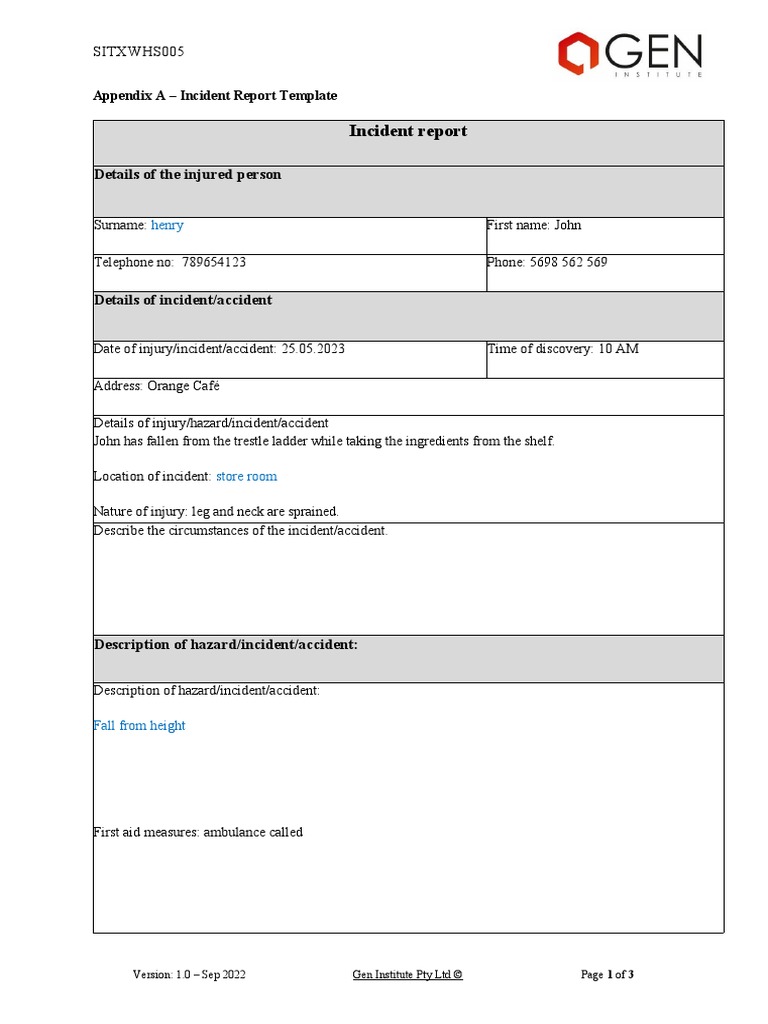 11 - SITXWHS005 - Appendix A | PDF