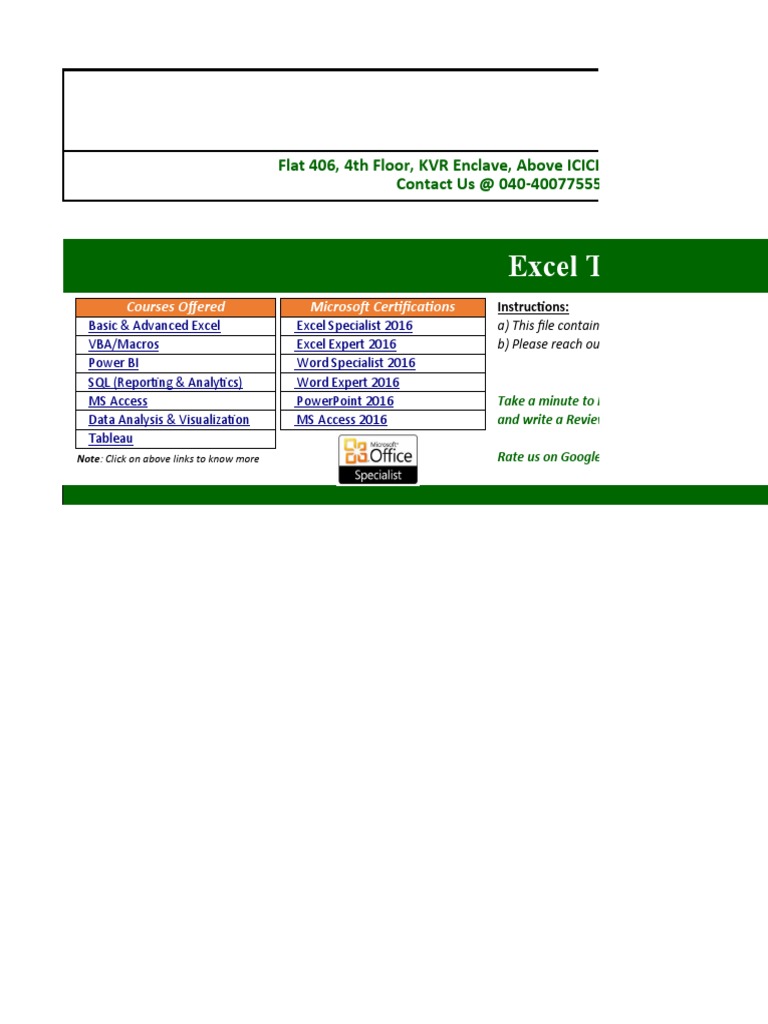 01. Excel Training | PDF