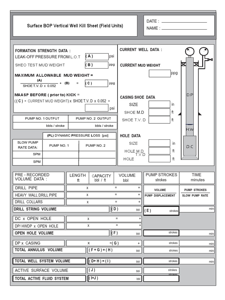 Kill Sheet | Download Free PDF | Casing (Borehole) | Chemical Engineering