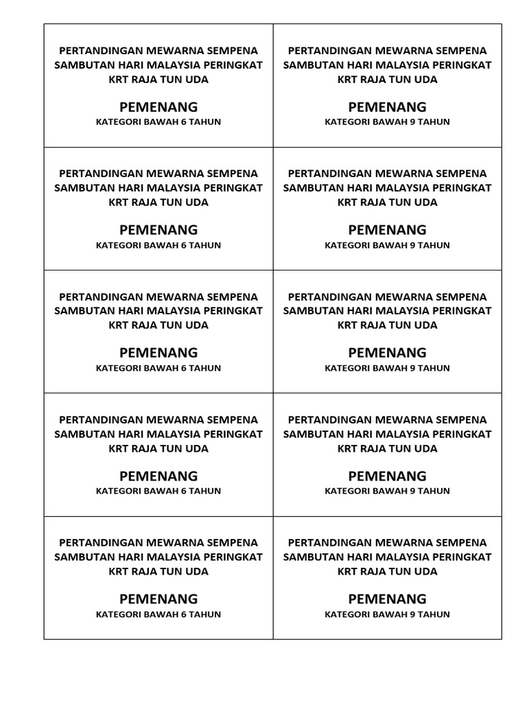 Pertandingan Mewarna Sempena Sambutan Hari Malaysia Peringkat KRT Raja ...