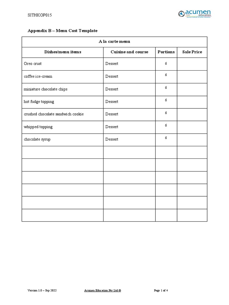 22 - SITHKOP015 - Appendix B | PDF
