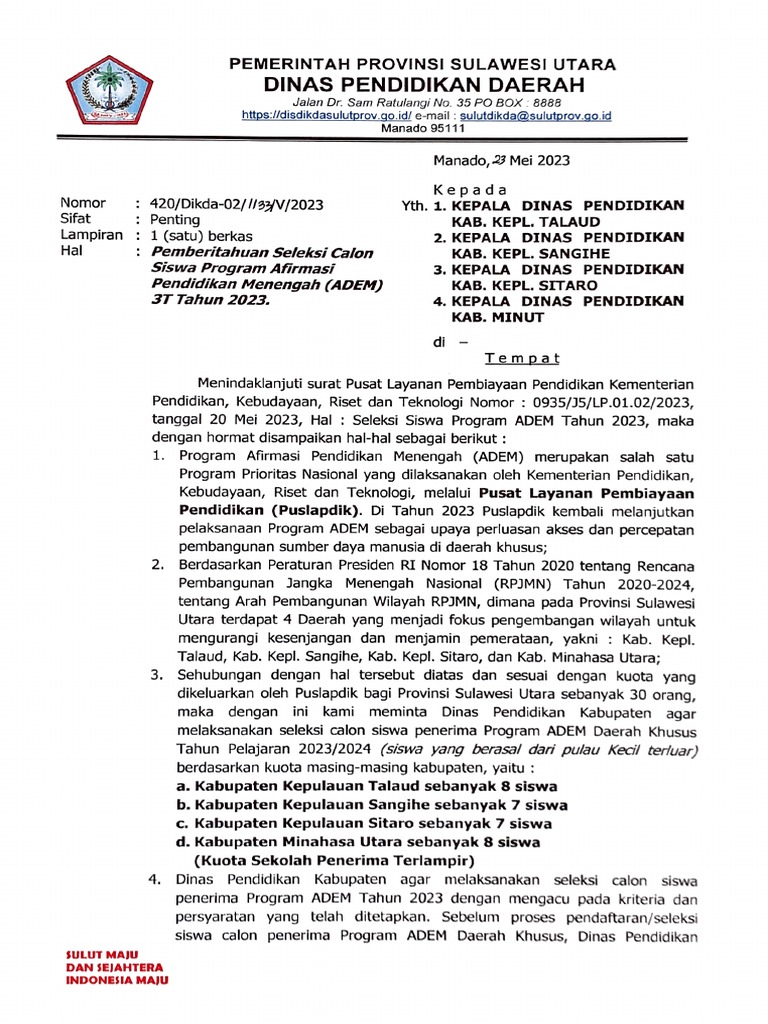 Surat ADEM 2023 2024 | PDF