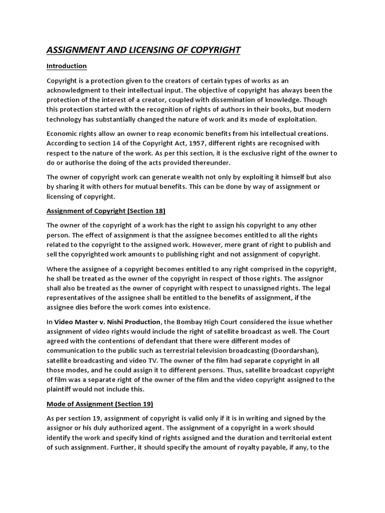 Assignment and Licensing of Copyright | PDF | License | Copyright