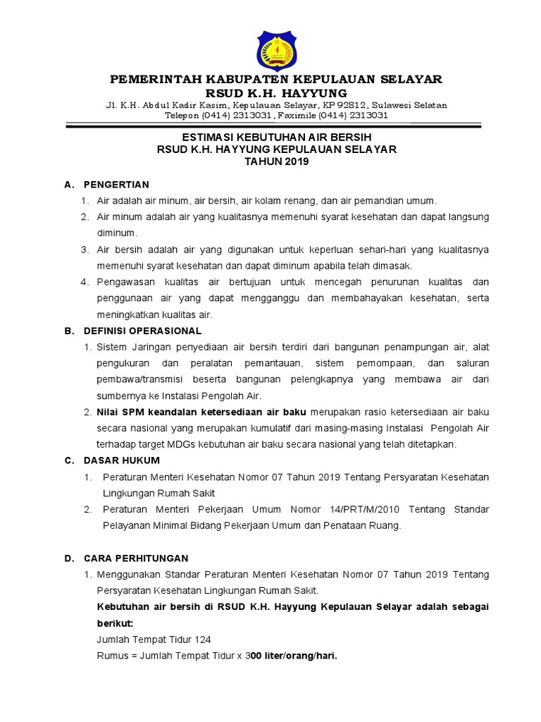 Perhitungan Kebutuhan Air RS | PDF