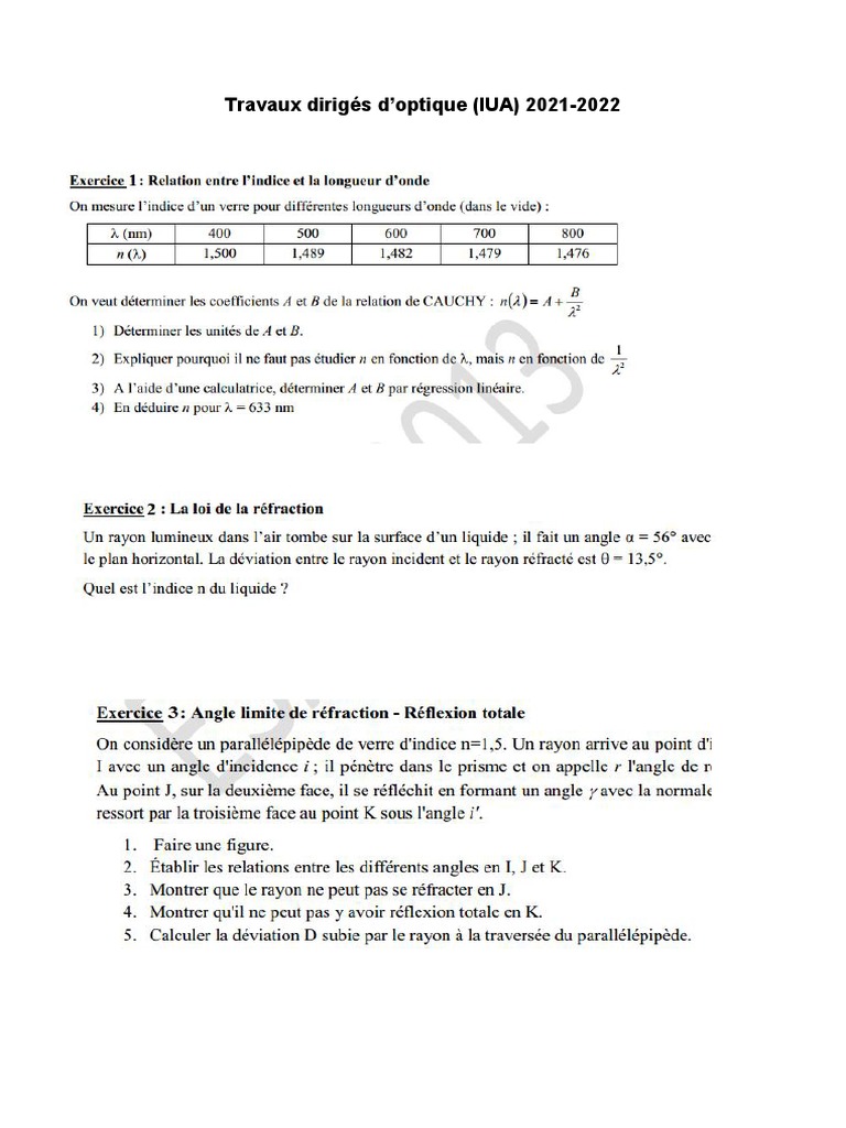 TD Optique 2022 - 2023 - Série1 | PDF