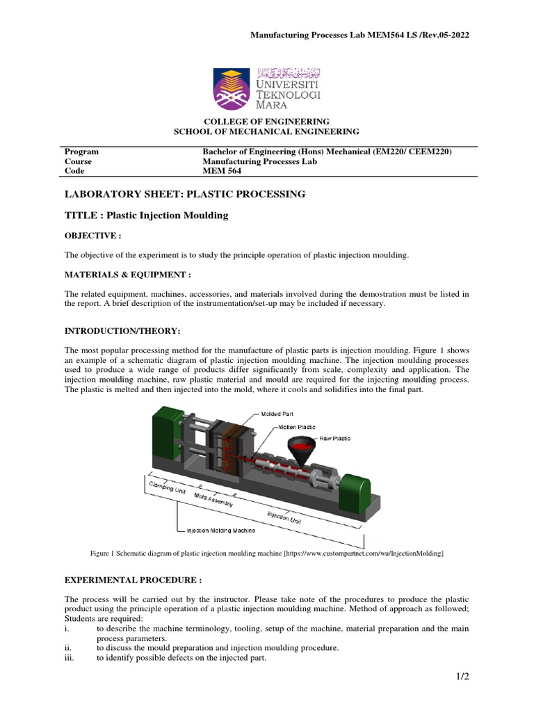 Plastic Processing Lab Sheet - PIM | PDF