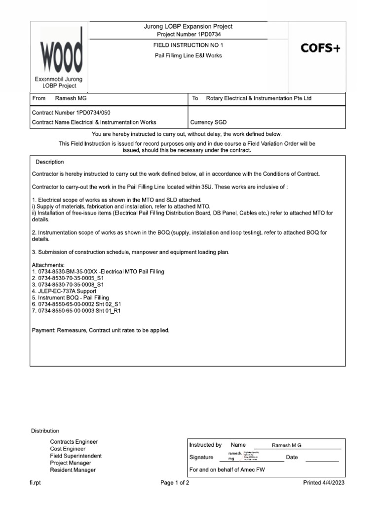 FI 01 - PAil Filling Line E&I Works - REI | PDF | Pipe (Fluid ...